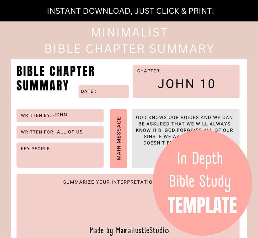 Bible Chapter Summary Template Printable Bible Study Bible Summary ...