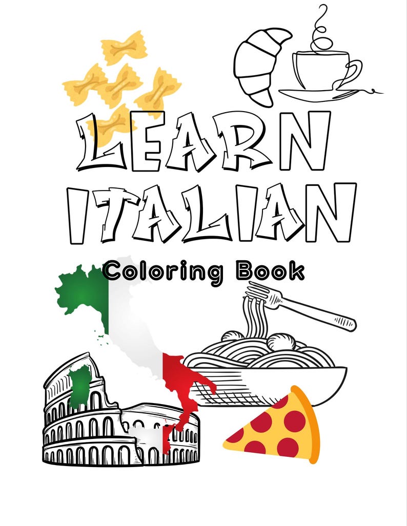 Learn Italian Downloadable Coloring Book for Kids - Etsy