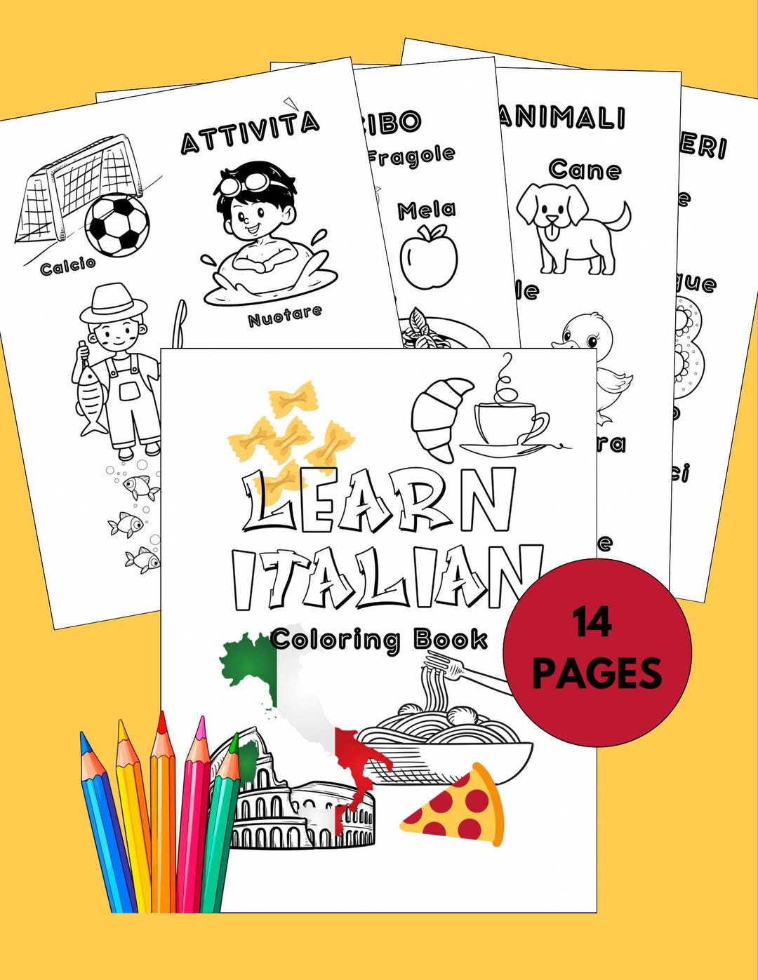 Learn Italian Downloadable Coloring Book for Kids - Etsy