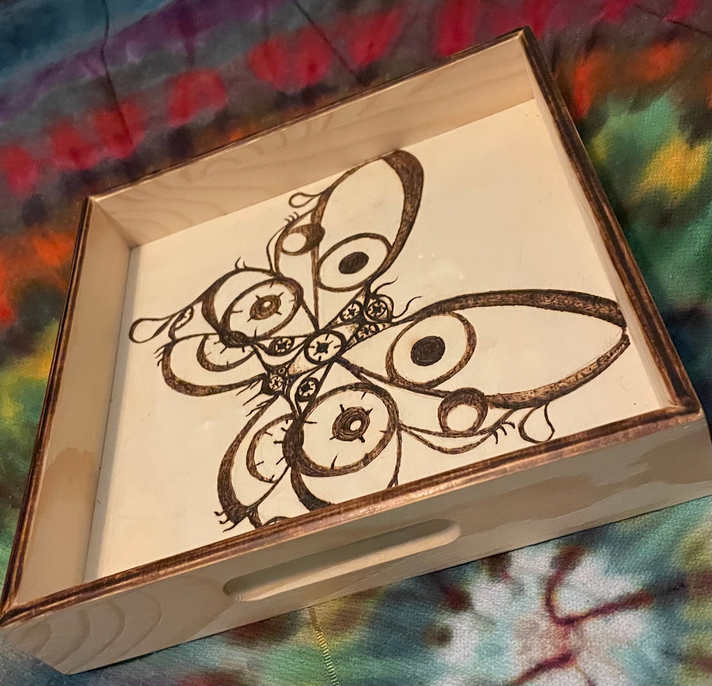 Home & Living Home Décor Decorative Trays Wood Burned Eye Butterfly ...