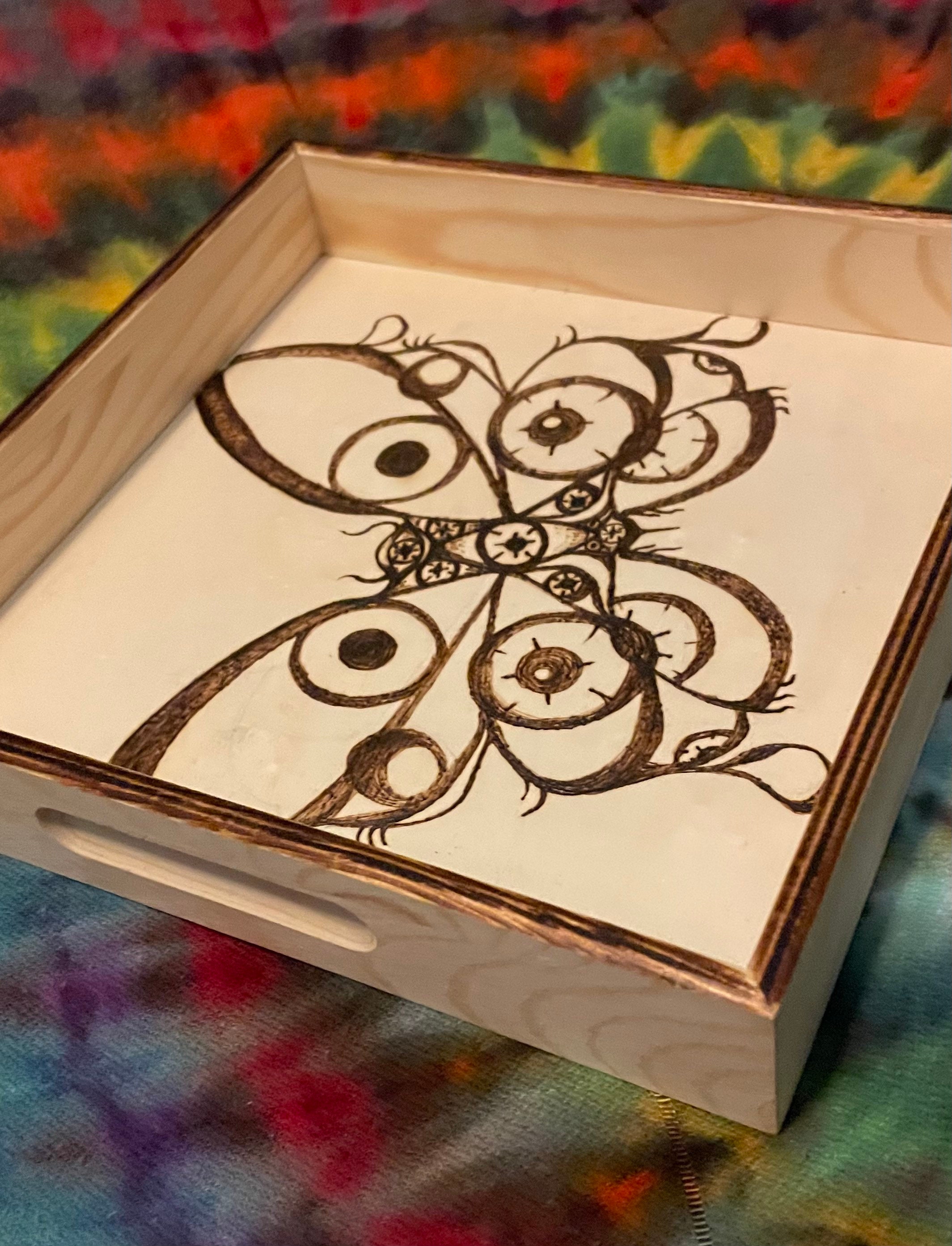 Home & Living Home Décor Decorative Trays Wood Burned Eye Butterfly ...