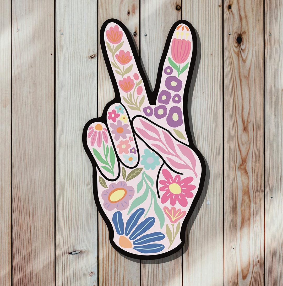 3.5 Inch Hand Peace Sign Floral Sticker - Etsy