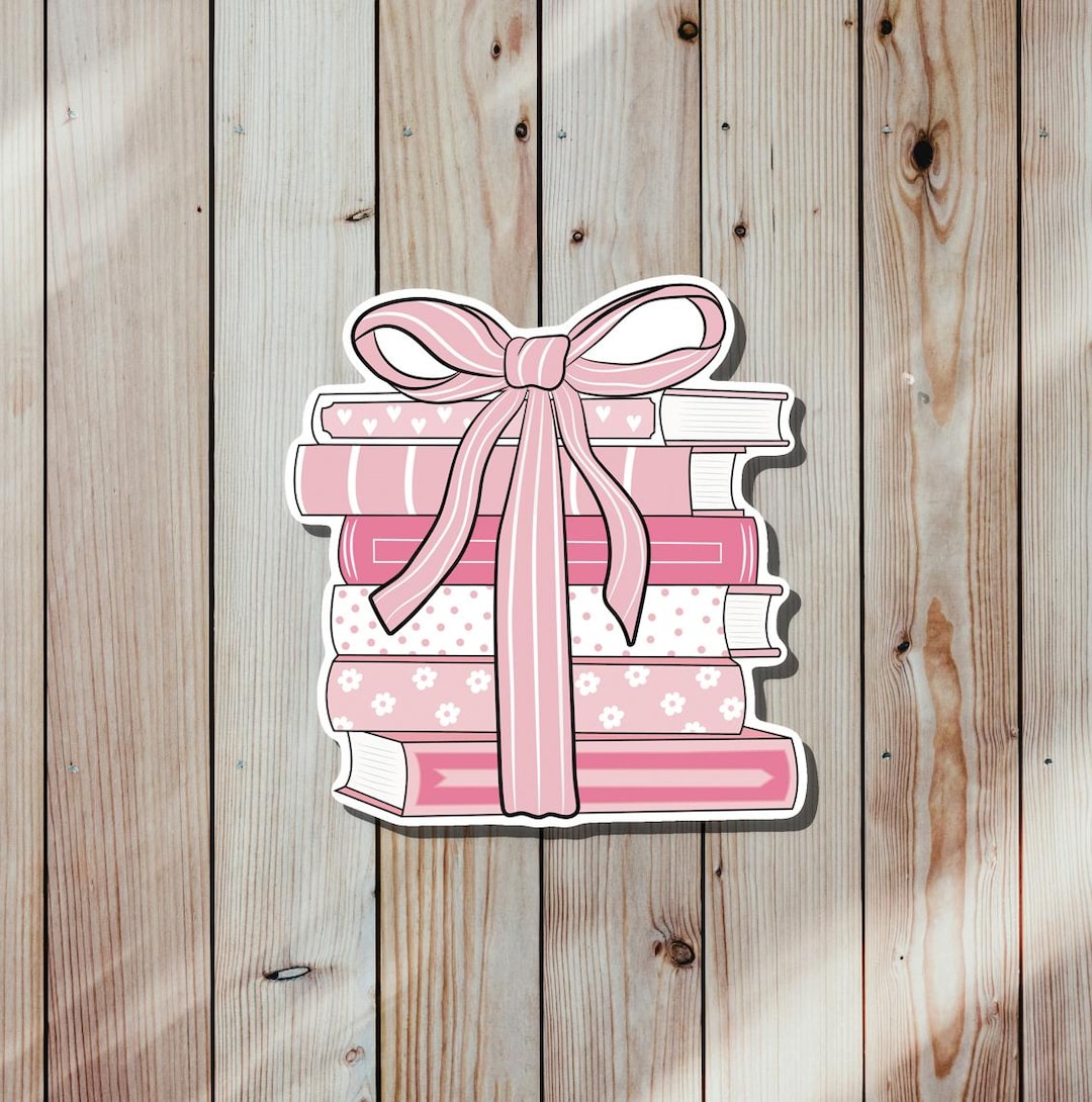 3” Pretty in Pink Book Stack Sticker – Cute Vinyl Decal, Water ...