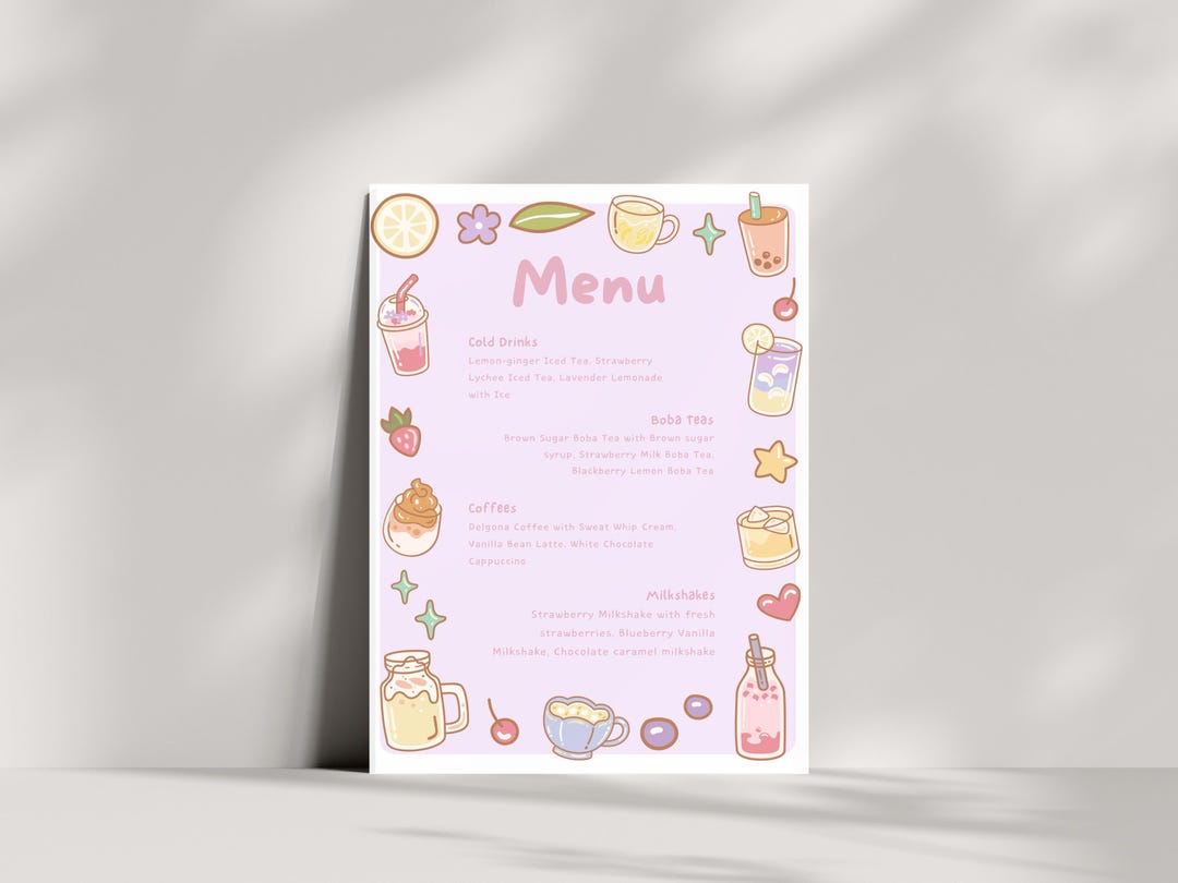 Cute Colorful Drink Menu, Cute Restaurant Menu Template, Drinks Menu Template, Kids Birthday ...