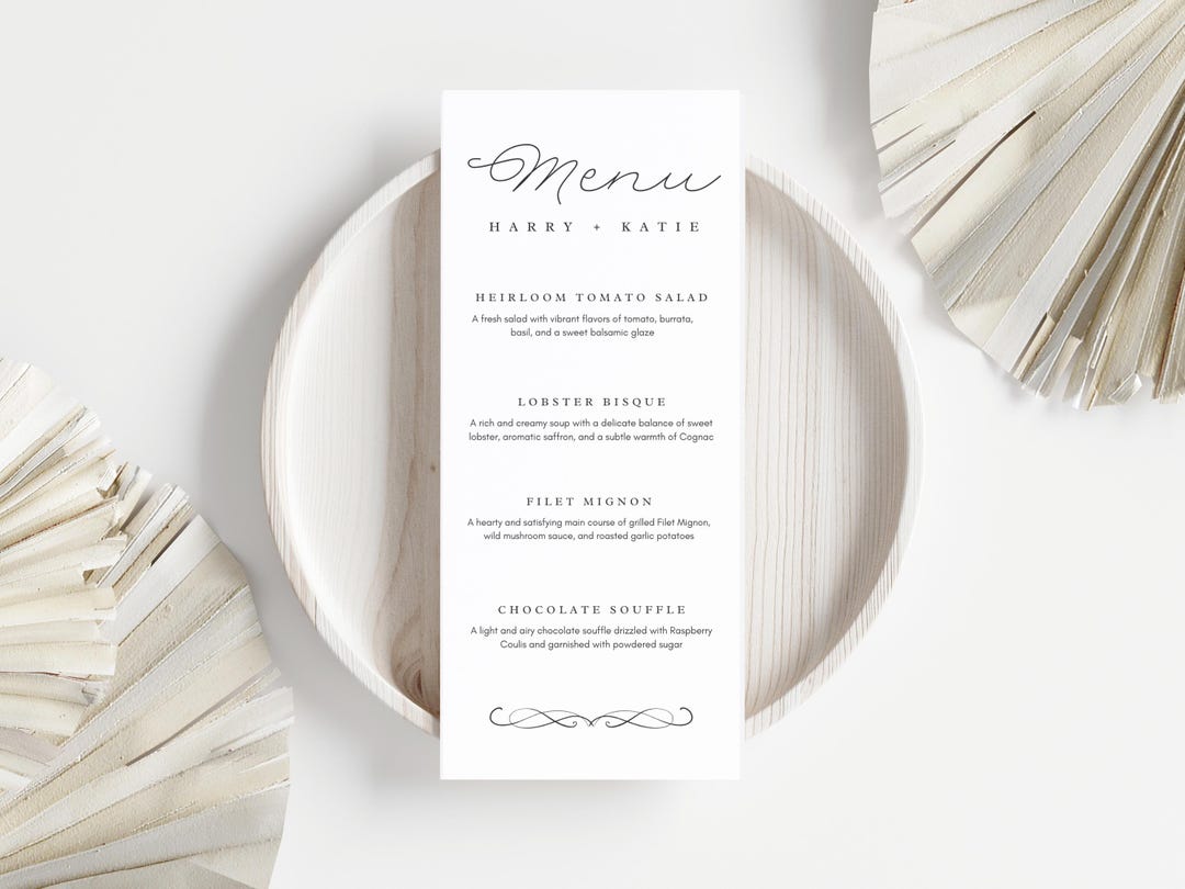 Editable Fancy Cursive Font Menu, Elegant Wedding Menu, Fancy Party ...