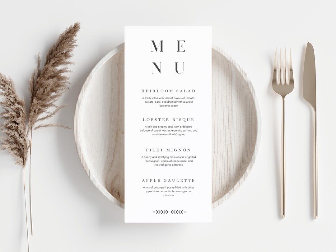 Editable Fancy Meal Menu, Fancy Wedding Menu, Party Menu, Minimalistic ...