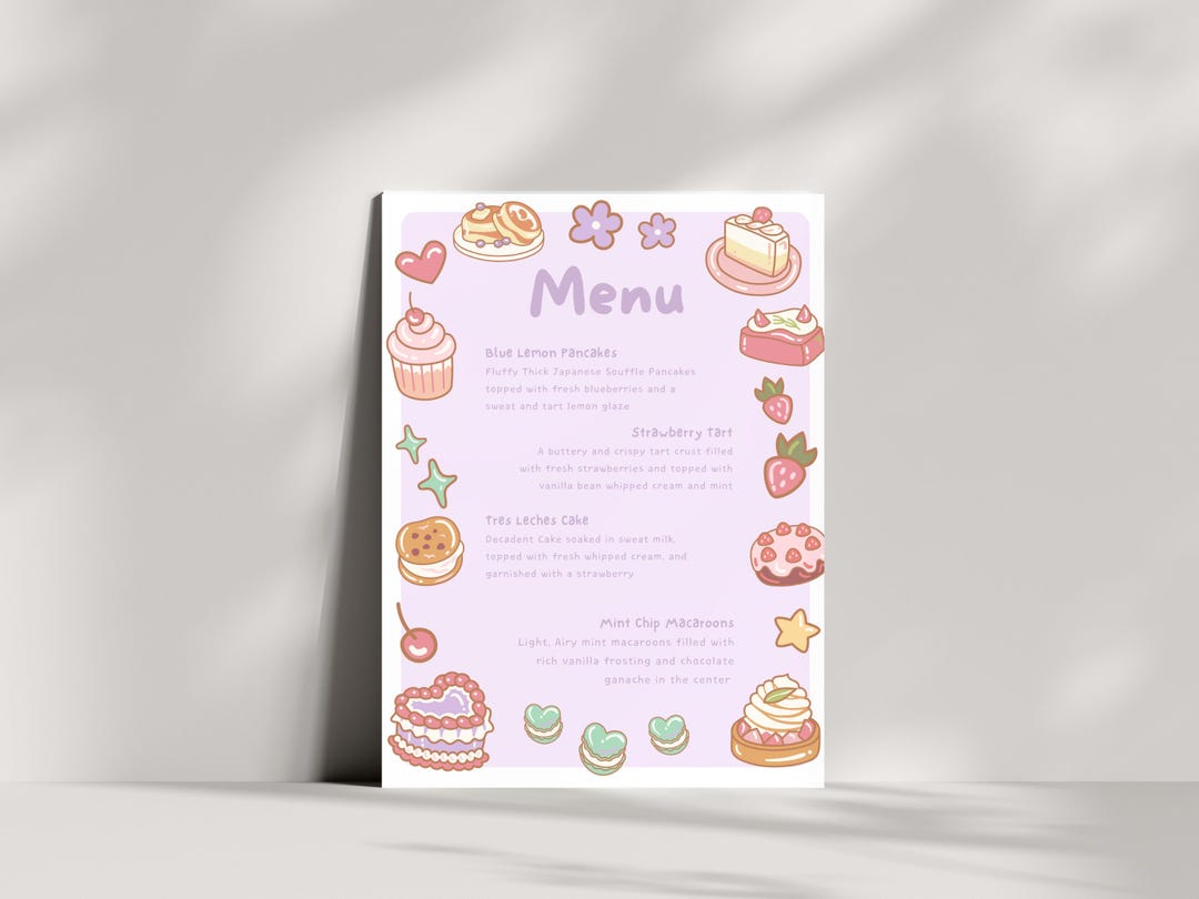 Cute and Colorful Dessert Menu, Cute Restaurant Menu for Desserts ...
