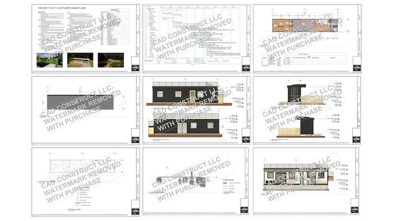 40'x8' Shipping Container Cabin Plan Conceptual Design Drawing Set PDF ...