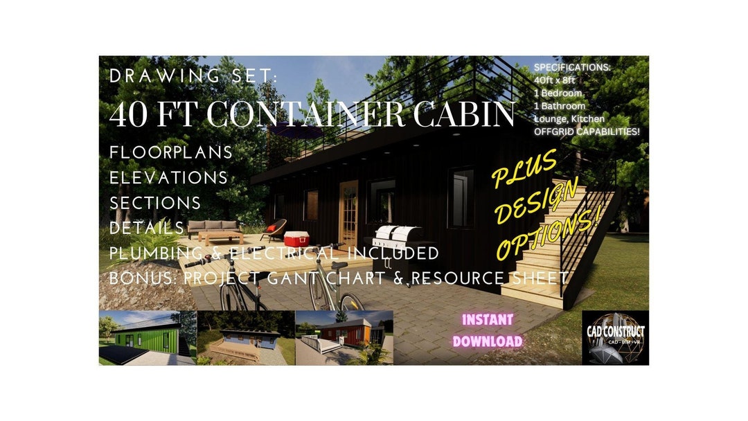 40'x8' Shipping Container Home Plan, Tiny Home Floorplan, Off-grid ...