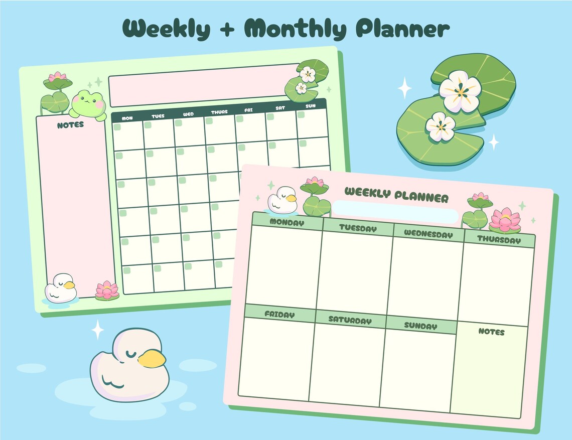 Frog Lily Pad Weekly Monthly Planner Bundle Pack, Printable ...