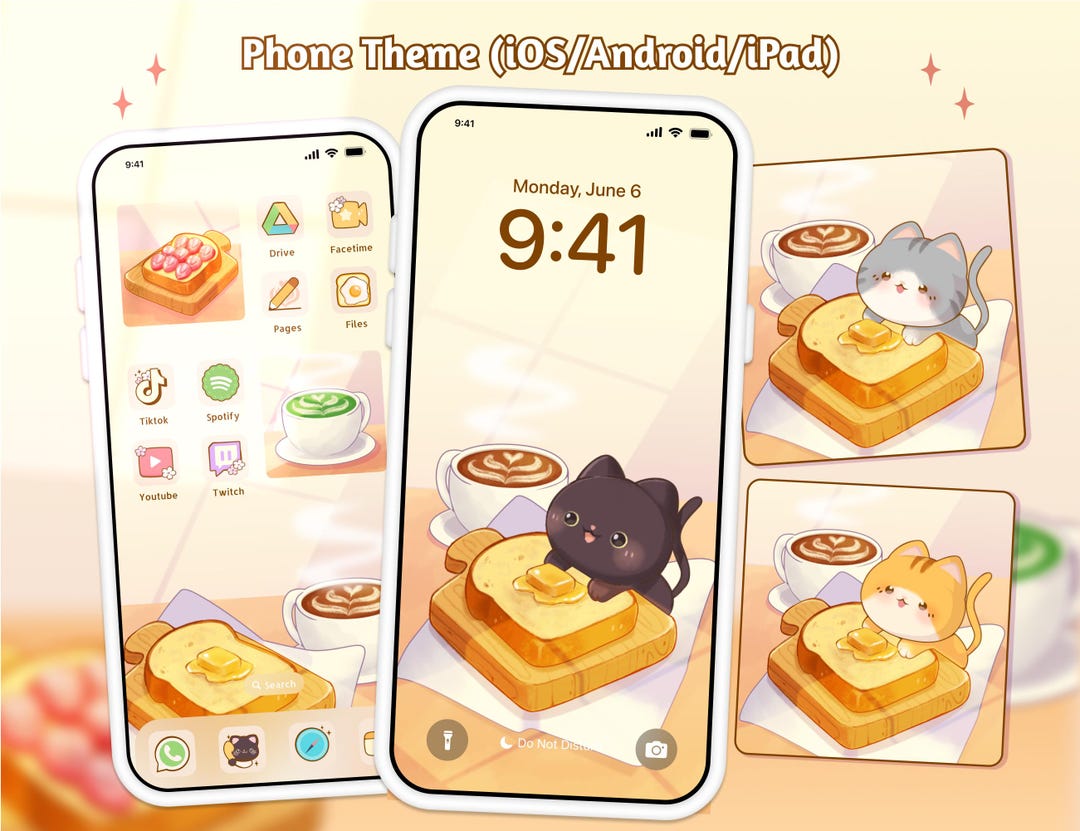Cozy Cat Cafe Icon Wallpaper Icons Theme Pack Ios iPhone iPad Tablet ...
