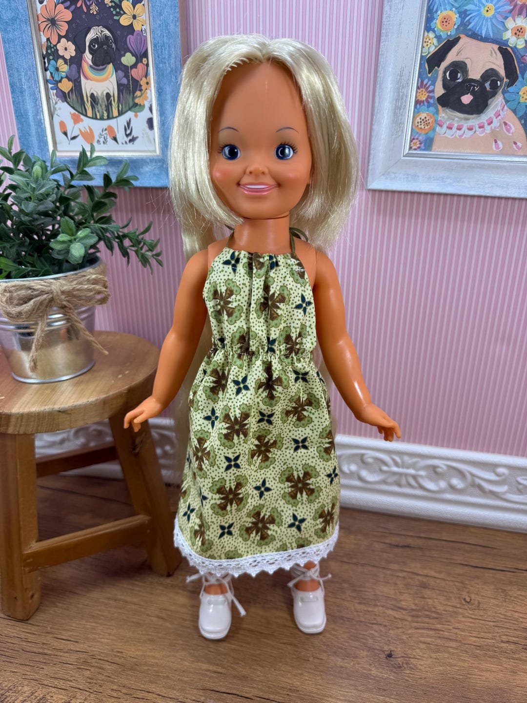 Green Retro Halter Dress for Vintage 15-18" Slim Dolls, Made Especially ...