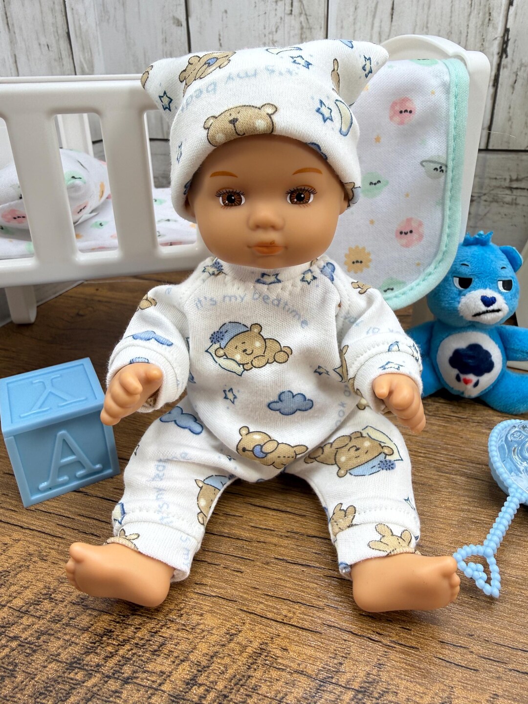 Bedtime Bears Footless Romper and Hat for 7.5"-8" Vinyl, Reborn, and ...
