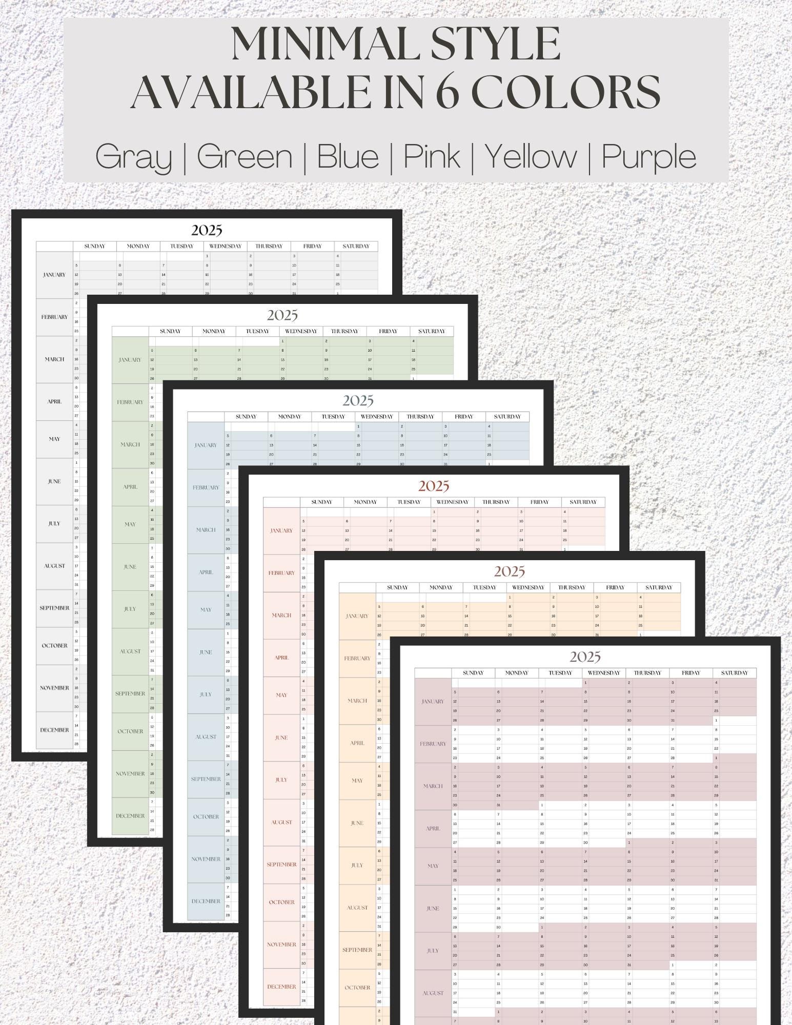 2025 Year at A Glance Calendar | Printable Wall Planner | One-page Full ...