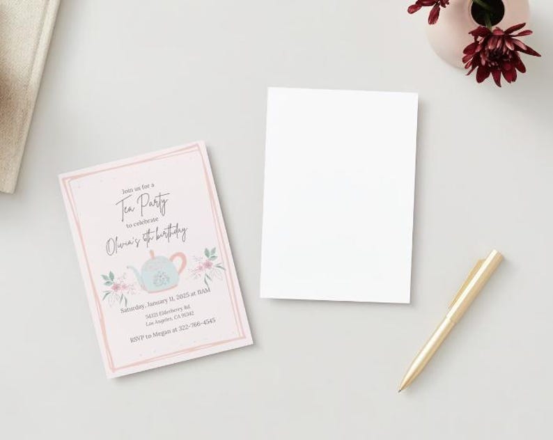 Kids Birthday Tea Party Invitation Digital Download Template- Fully ...