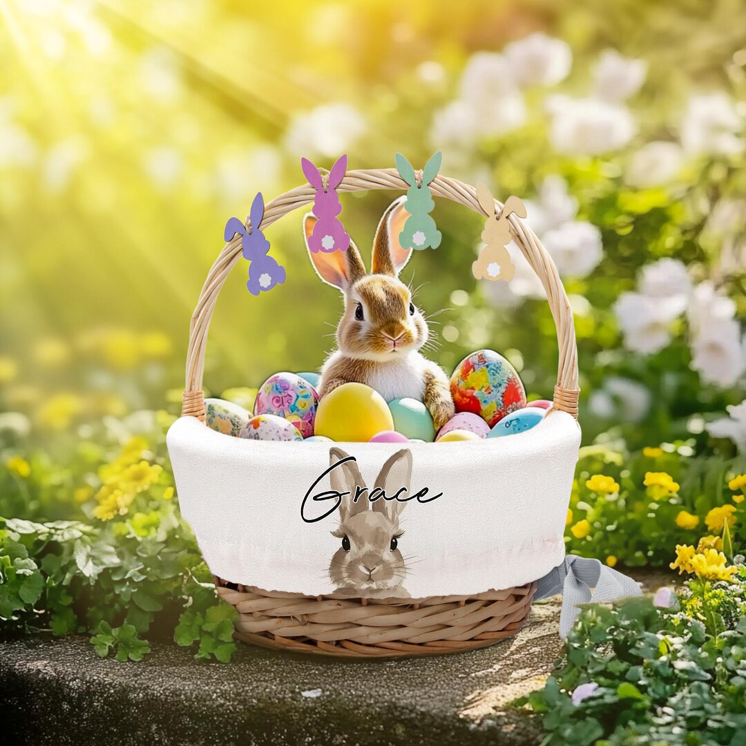 Personalized Easter Basket, Custom Easter Basket Liner, Monogram Bunny ...