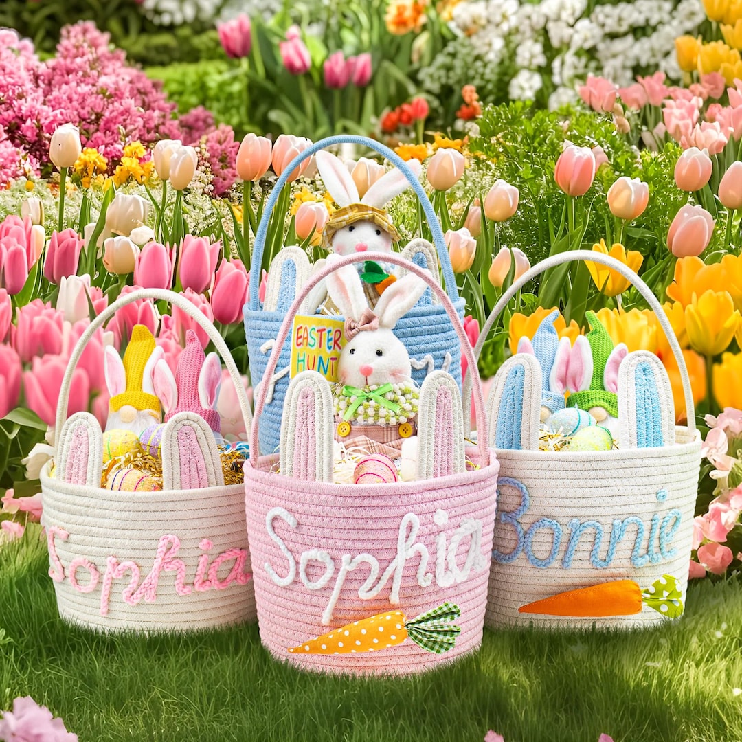 Personalized Easter Basket, Custom Easter Basket, Monogram Bunny Easter ...