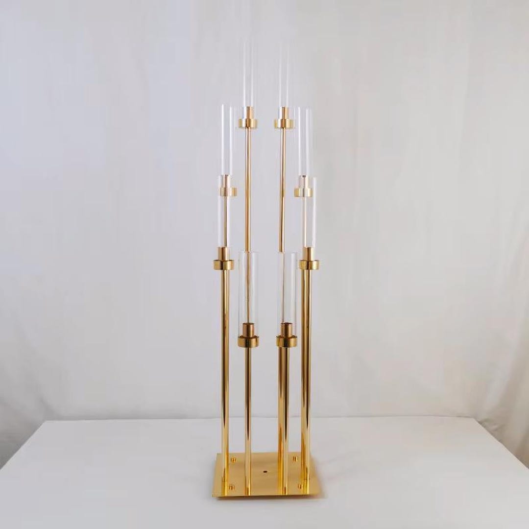50" Gold 8-arm Candelabra With Crystal Hurricane Tubes: Elegant ...