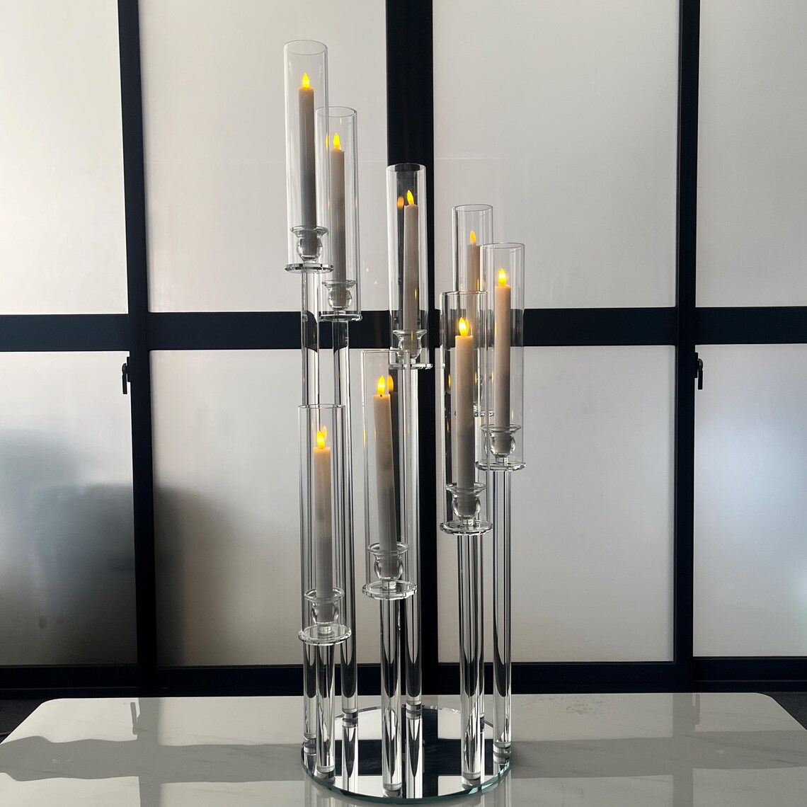 40" Crystal 8-arm Candelabra: Stepped Design Centerpiece With Mirror ...