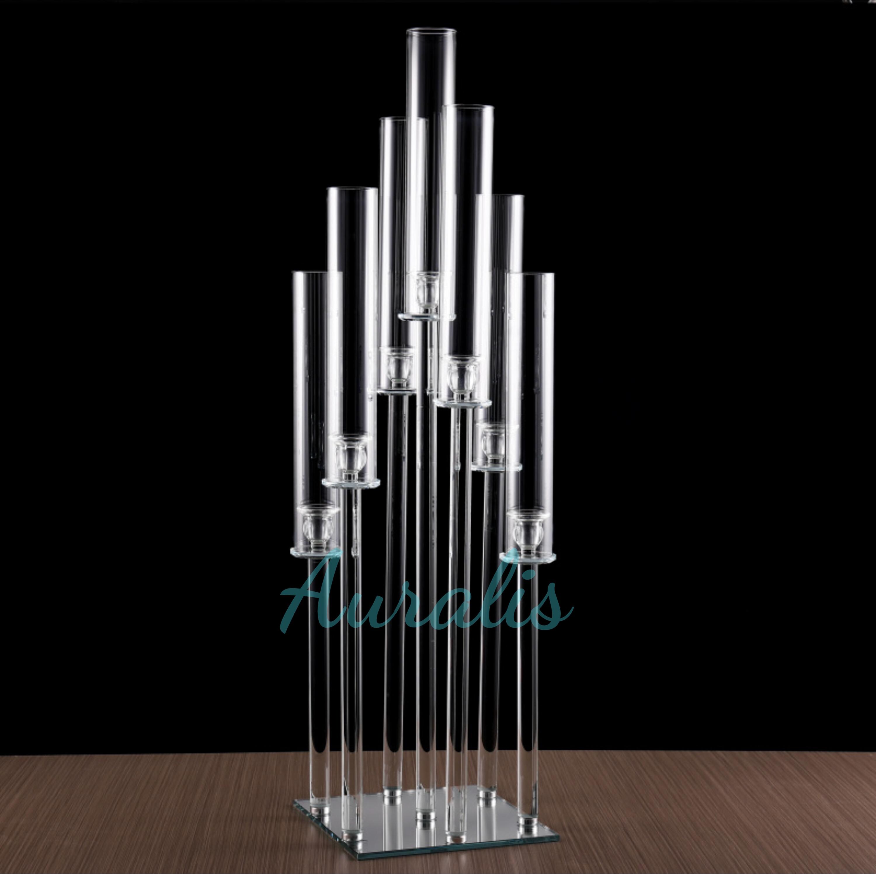 7-arm Crystal Candelabra Candle Holder With Square Mirror Base ...