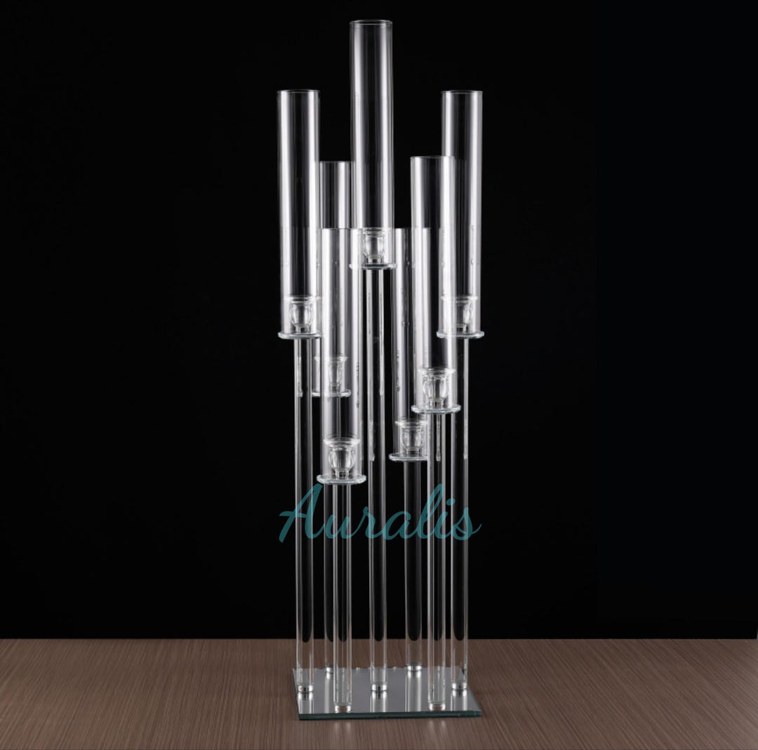 7-arm Crystal Candelabra Candle Holder With Square Mirror Base ...