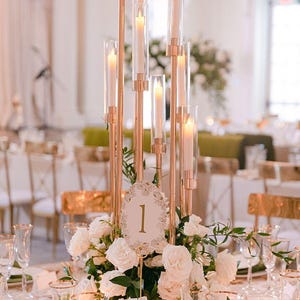 50" Gold 8-arm Candelabra With Crystal Hurricane Tubes: Elegant ...