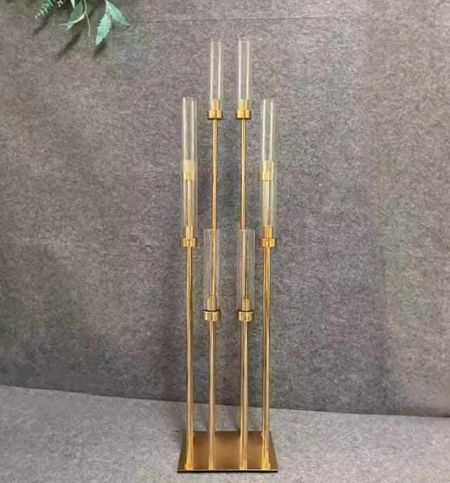 50" Gold 8-arm Candelabra With Crystal Hurricane Tubes: Elegant ...