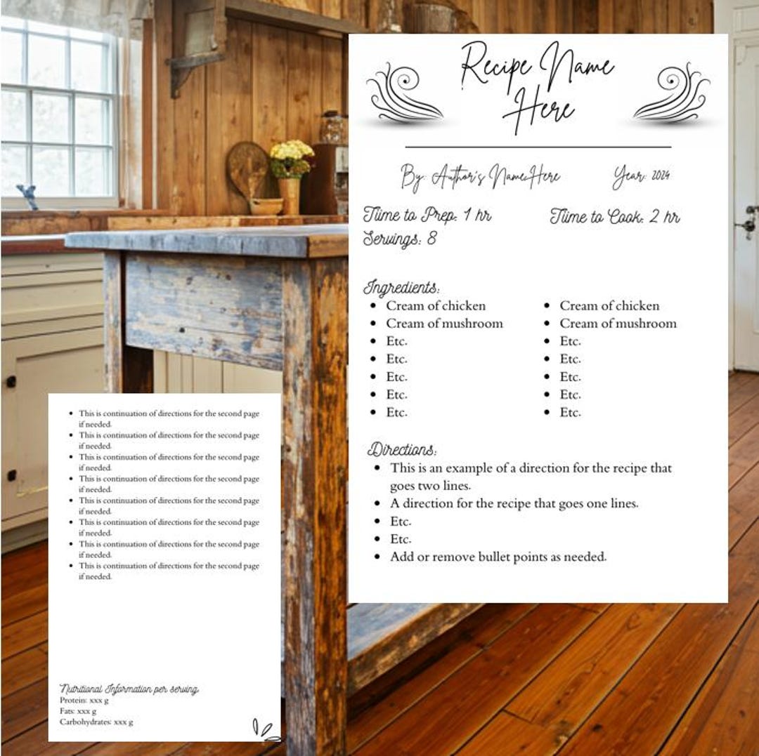 Black and White Vertical 4x6 Recipe Card, Editable Design, Includes ...