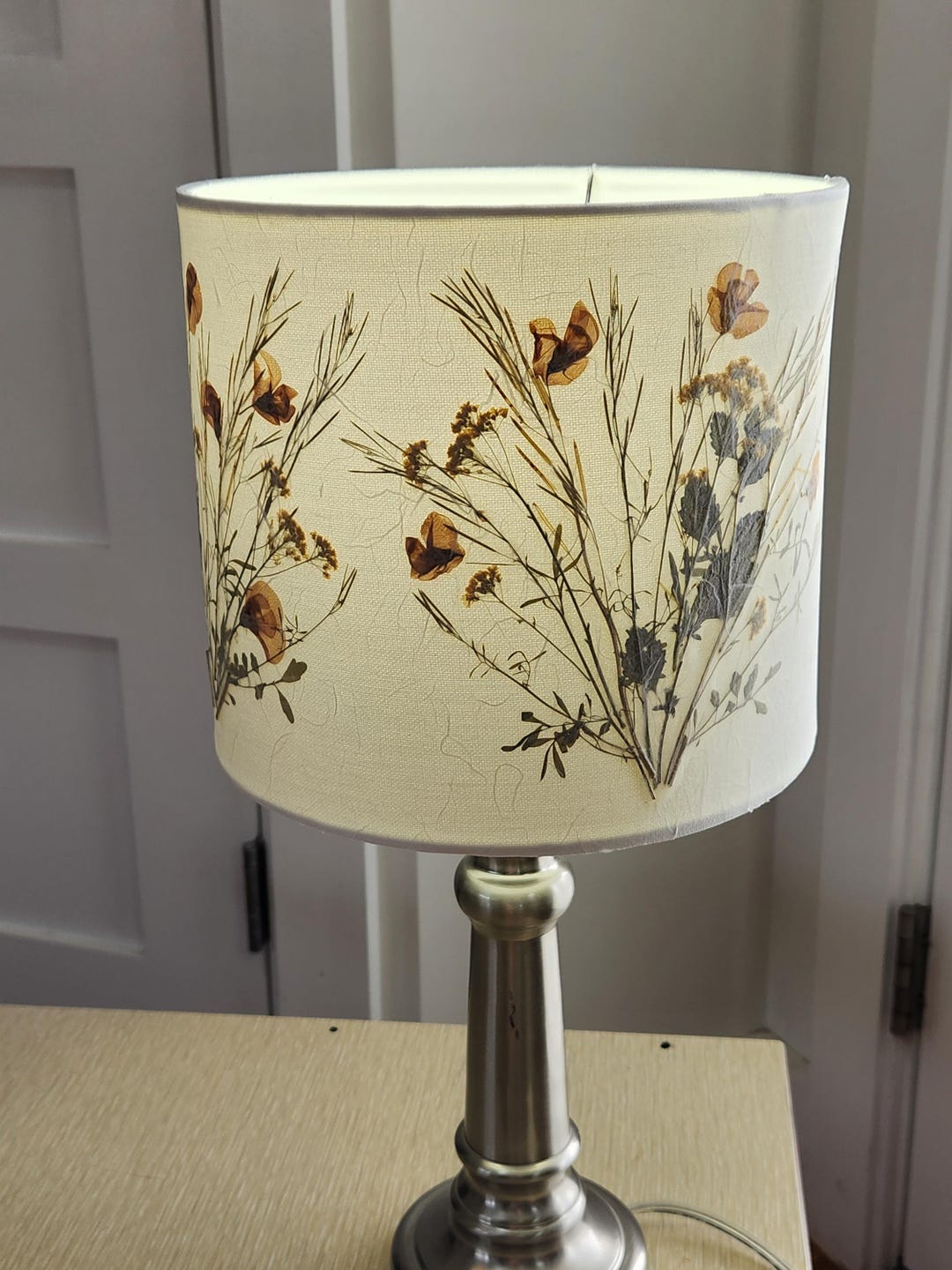 Lampshade - Pressed Dried Flower Botanical Artwork - Table Lampshade ...
