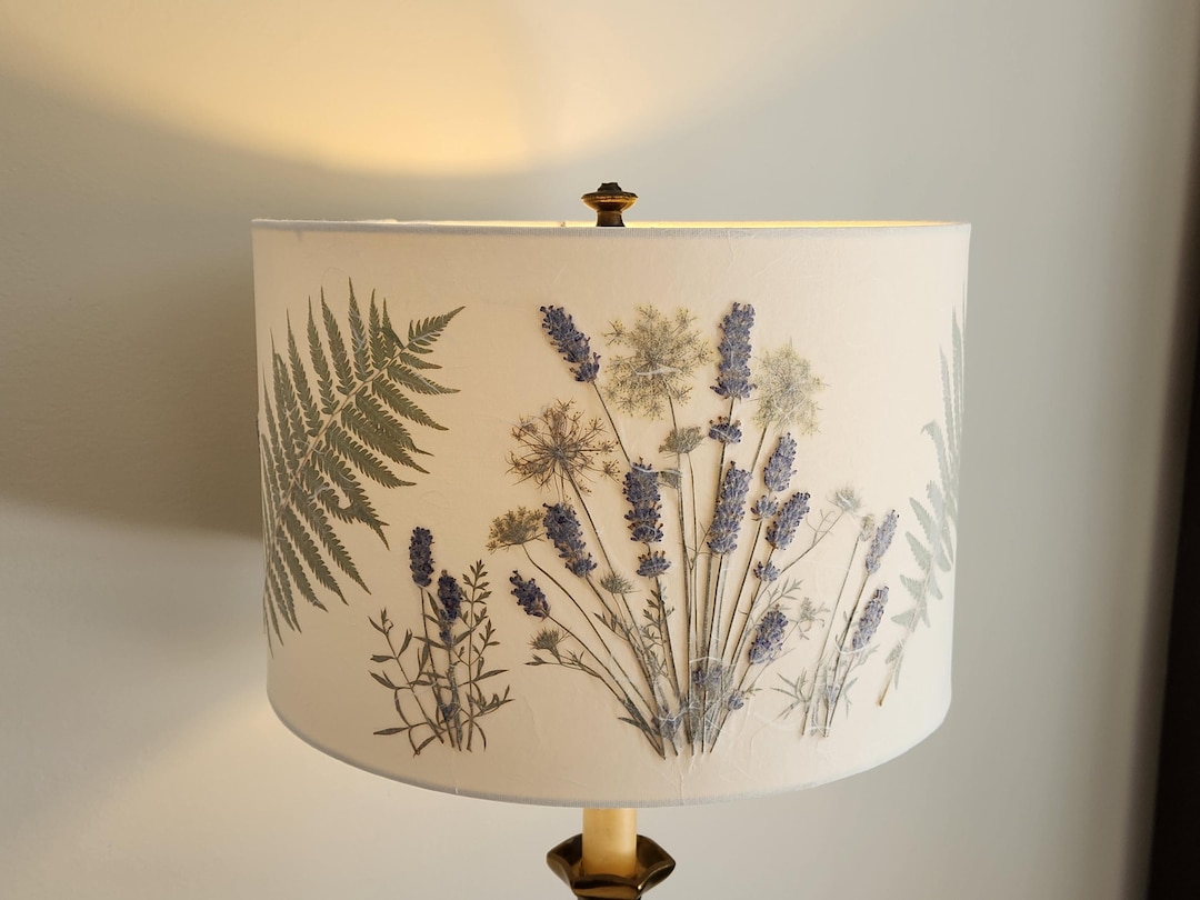 One-of-a-kind Pressed Flower Lamp Shade. Extra Large Drum Lampshade ...