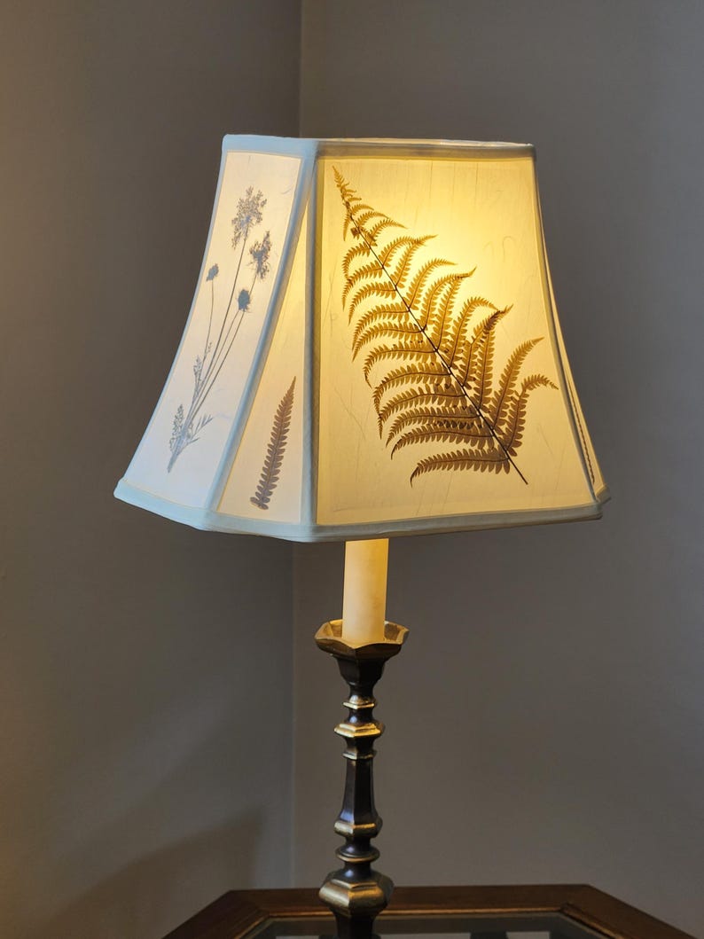 Pressed Dried Flowers Table Lamp Shade With Real Dried Ferns and Wild ...