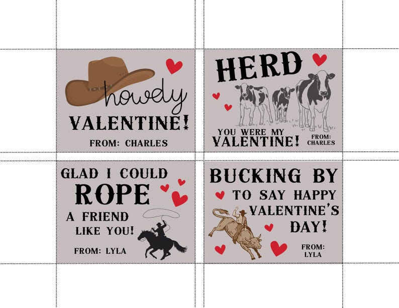 Customized Western Rodeo Cowboy Valentines Kids Boys Classroom Cards ...