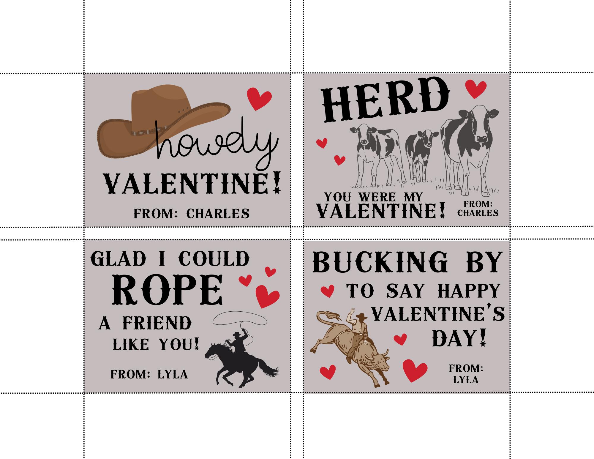Customized Western Rodeo Cowboy Valentines Kids Boys Classroom Cards ...