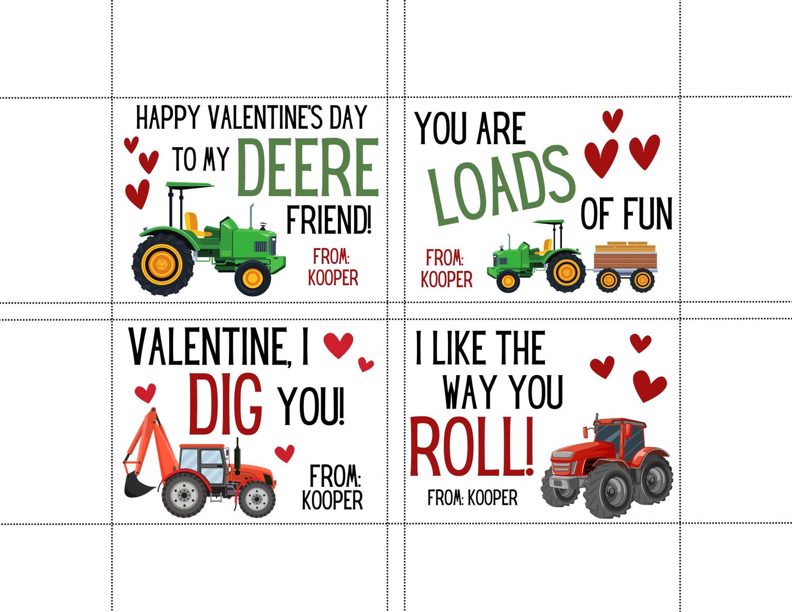 Customized Tractor Valentines Kids Boys Classroom Cards Favor Treat Bag ...