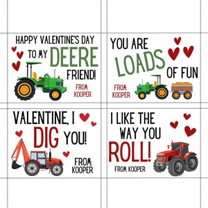 Customized Tractor Valentines Kids Boys Classroom Cards Favor Treat Bag ...