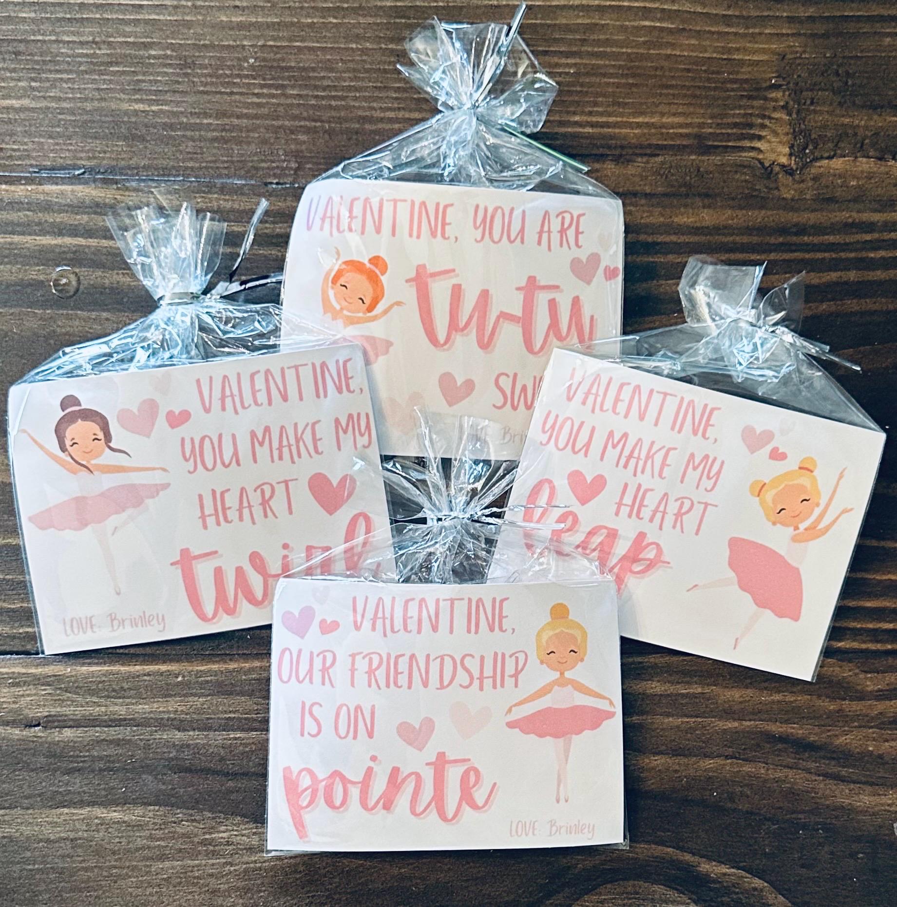 Customized Ballerina Valentines Kids Girls Classroom Cards Favor Treat ...