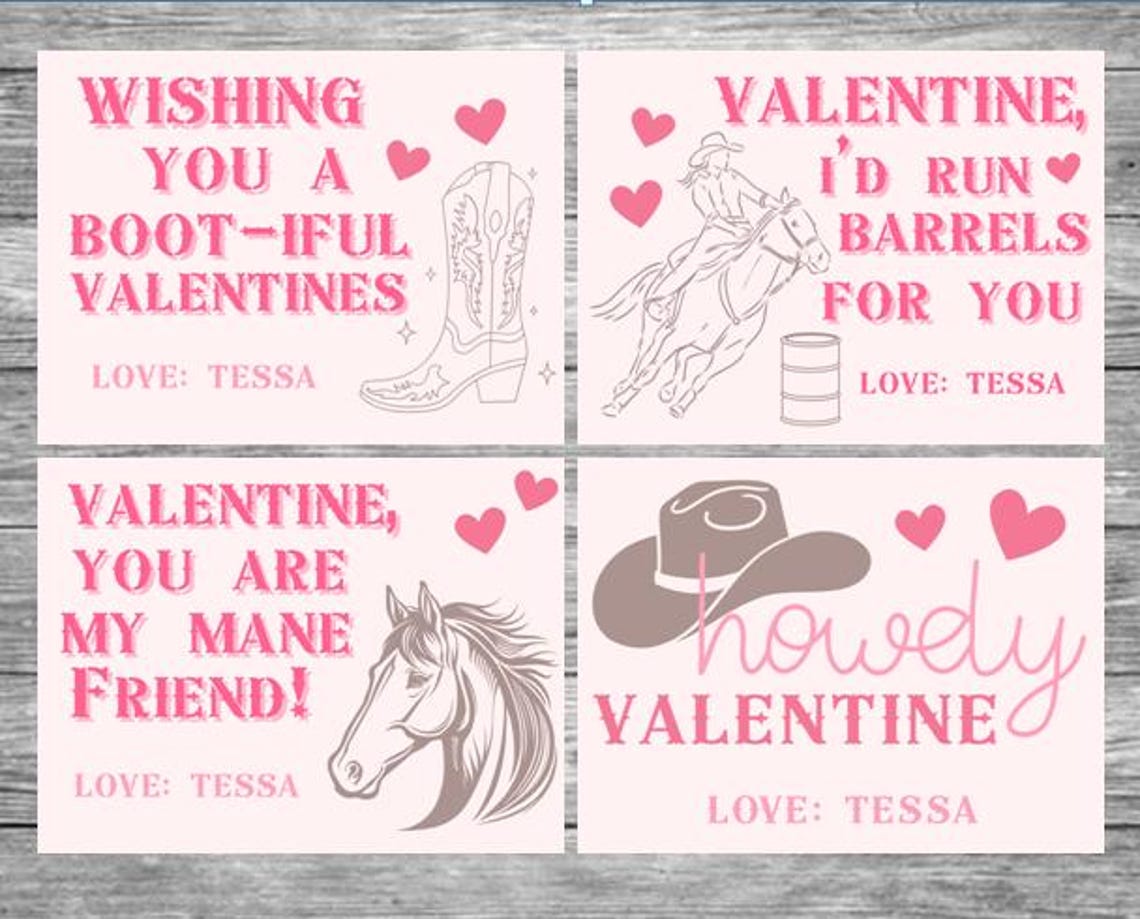 Customized Western Rodeo Cowgirl Horse Valentines Kids Girls Classroom ...