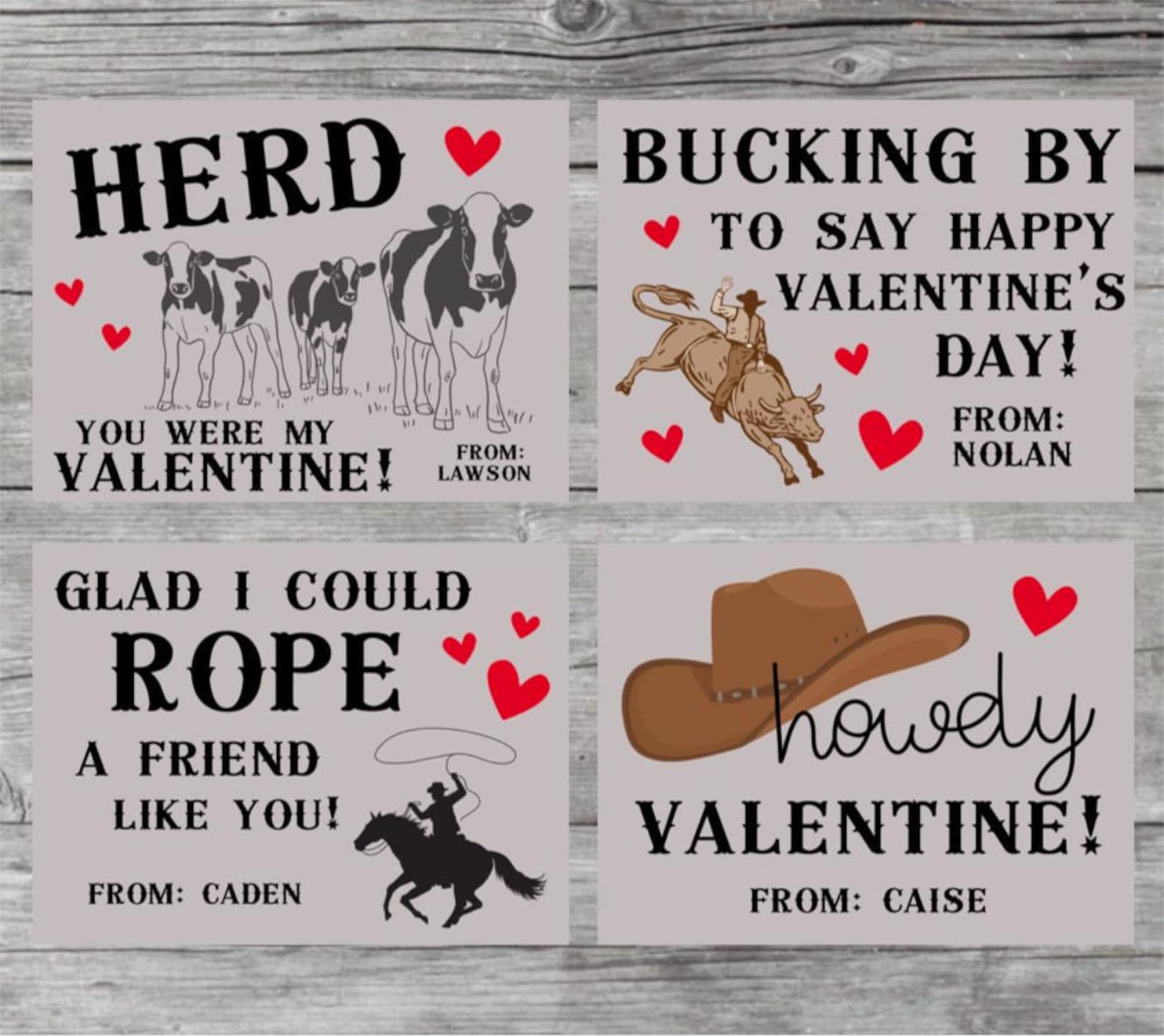 Customized Western Rodeo Cowboy Valentines Kids Boys Classroom Cards ...