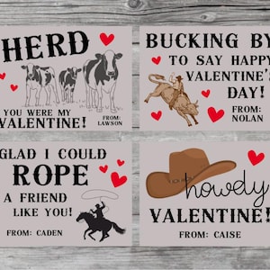 Customized Western Rodeo Cowboy Valentines Kids Boys Classroom Cards ...