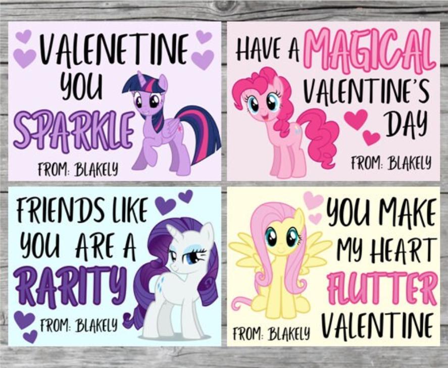 Customized My Little Pony Valentines Kids Girls Classroom Cards Favor ...