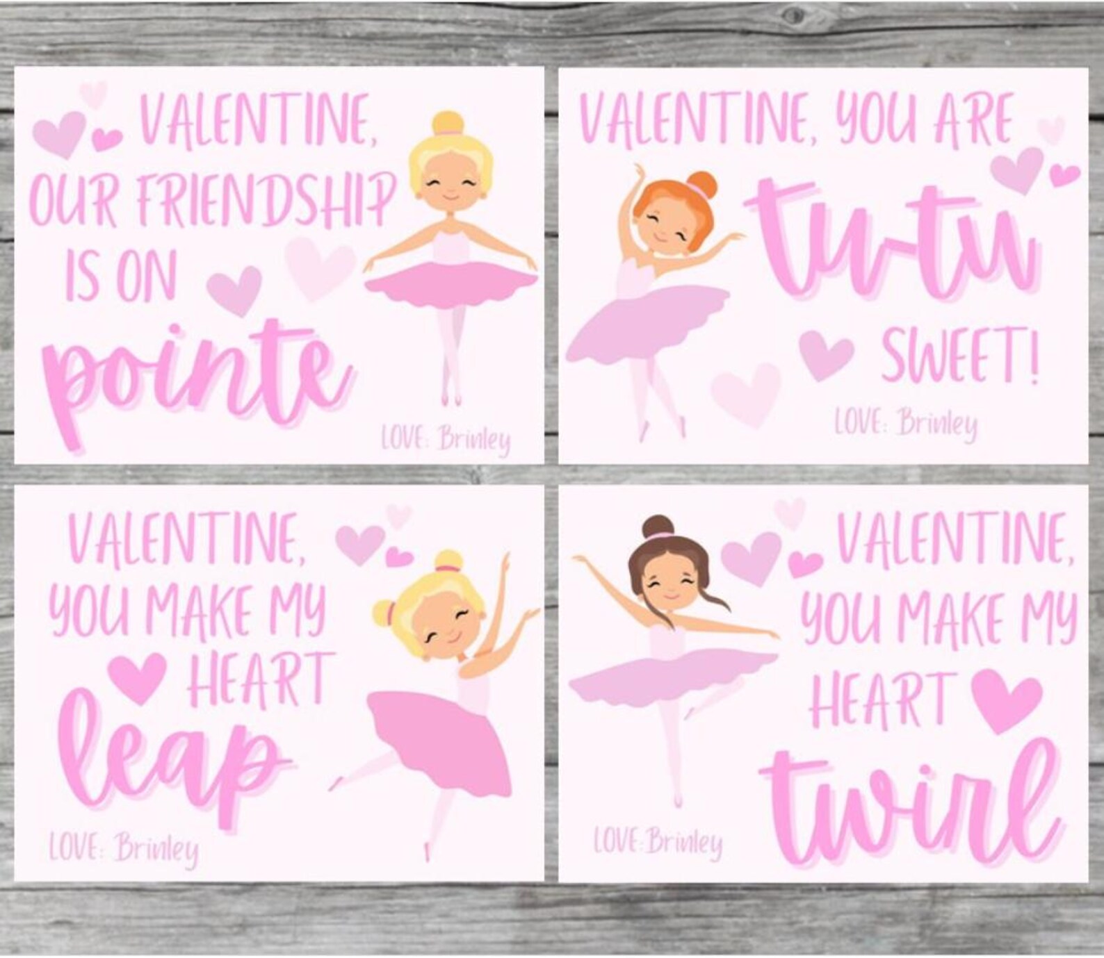 Customized Ballerina Valentines Kids Girls Classroom Cards Favor Treat ...