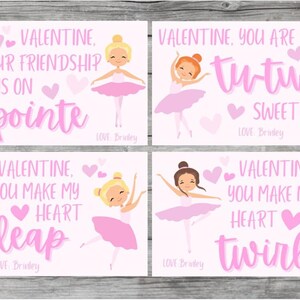 Customized Ballerina Valentines Kids Girls Classroom Cards Favor Treat ...