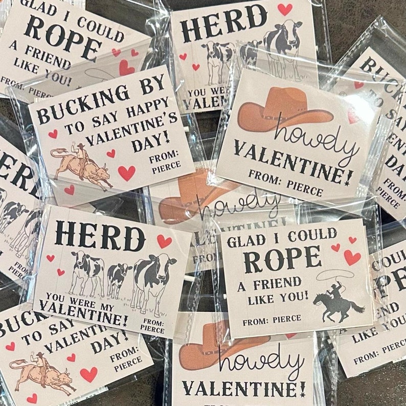 Customized Western Rodeo Cowboy Valentines Kids Boys Classroom Cards ...