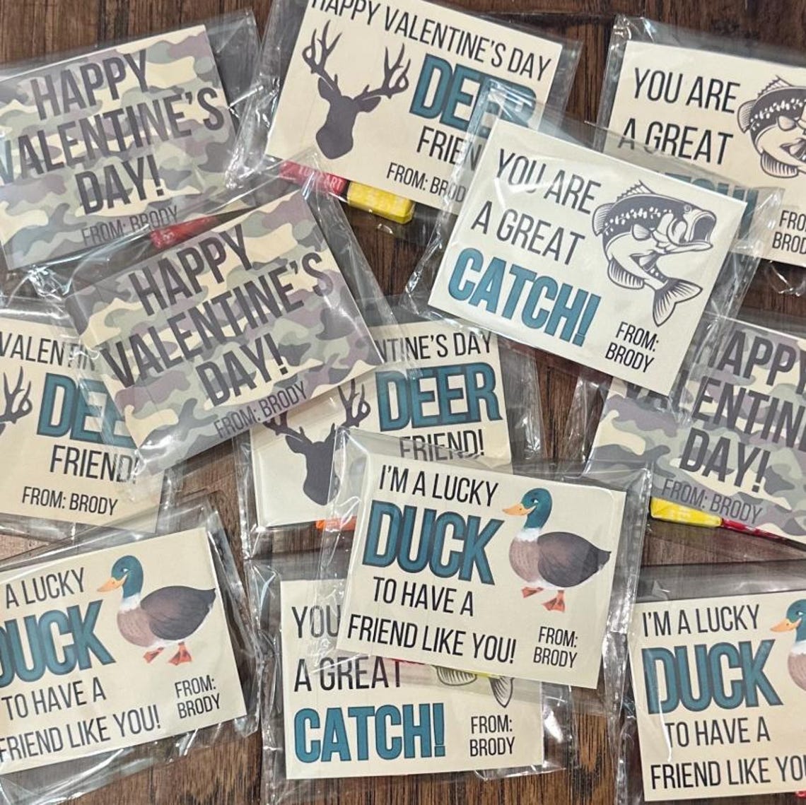 Customized Hunting & Fishing Valentines Kids Boys Classroom Cards Favor ...