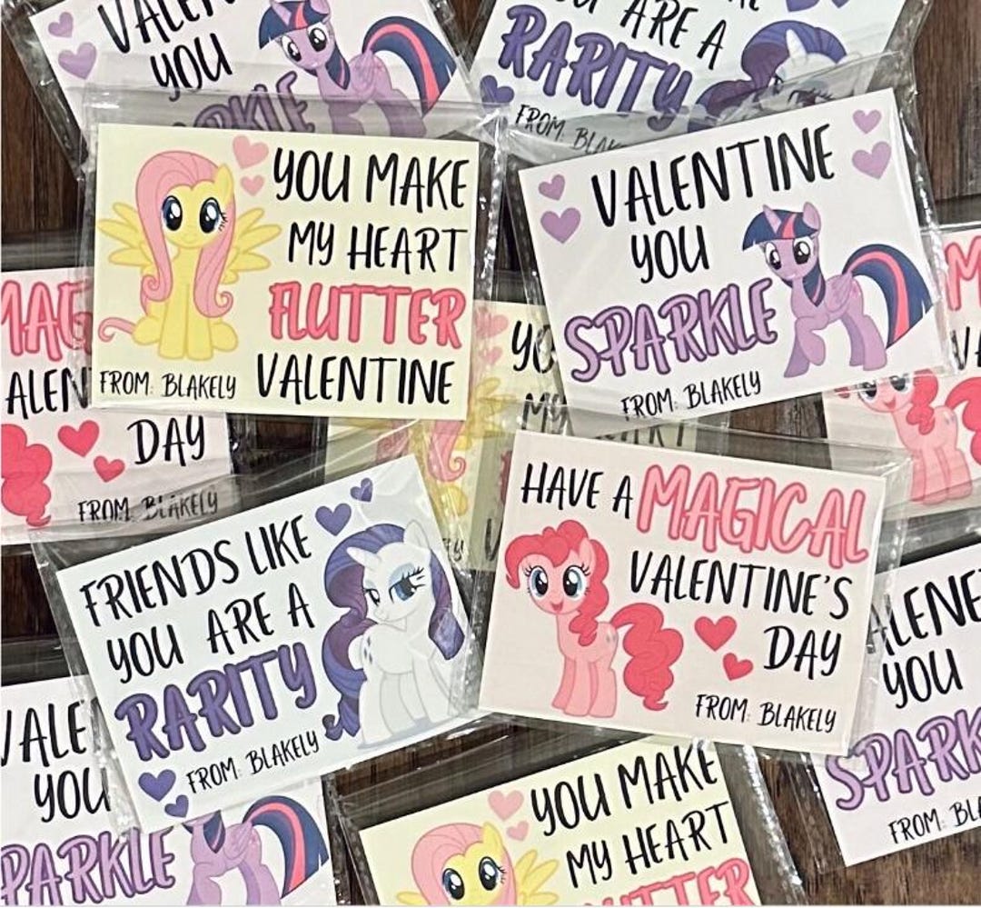 Customized My Little Pony Valentines Kids Girls Classroom Cards Favor ...