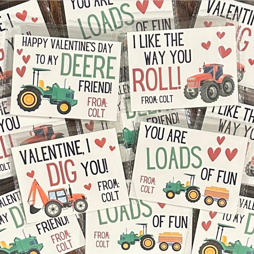 Customized Tractor Valentines Kids Boys Classroom Cards Favor Treat Bag ...