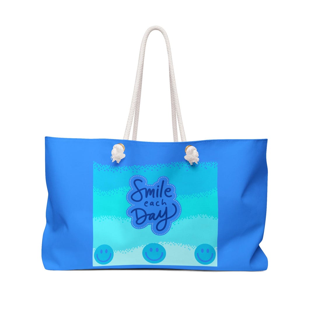 Weekender Bag Blue Waves Smile Each Day Design - Stylish Travel Tote ...
