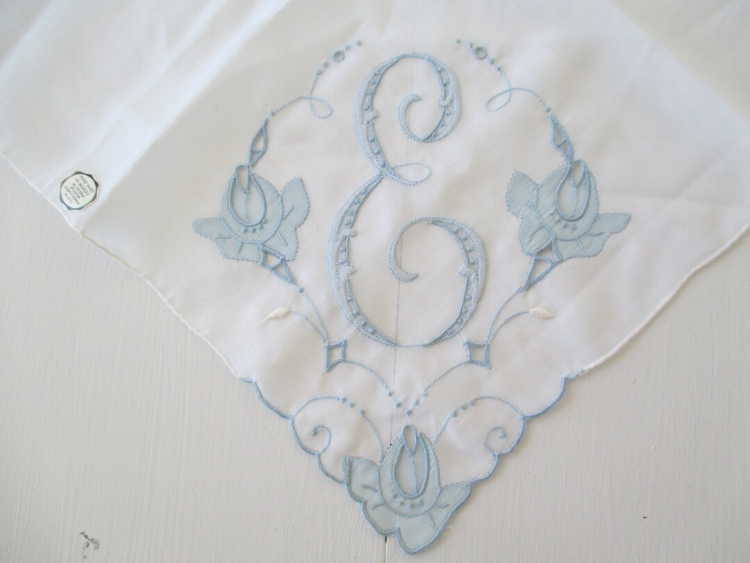 Vintage Madeira Hand Embroidered E Monogrammed Handkerchief With Label ...