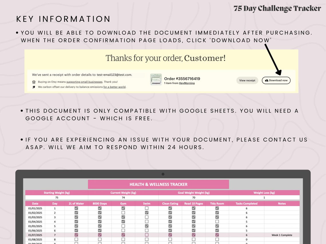 75 Day Challenge Tracker Spreadsheet 75 Hard 75 Medium 75 Soft Fitness ...