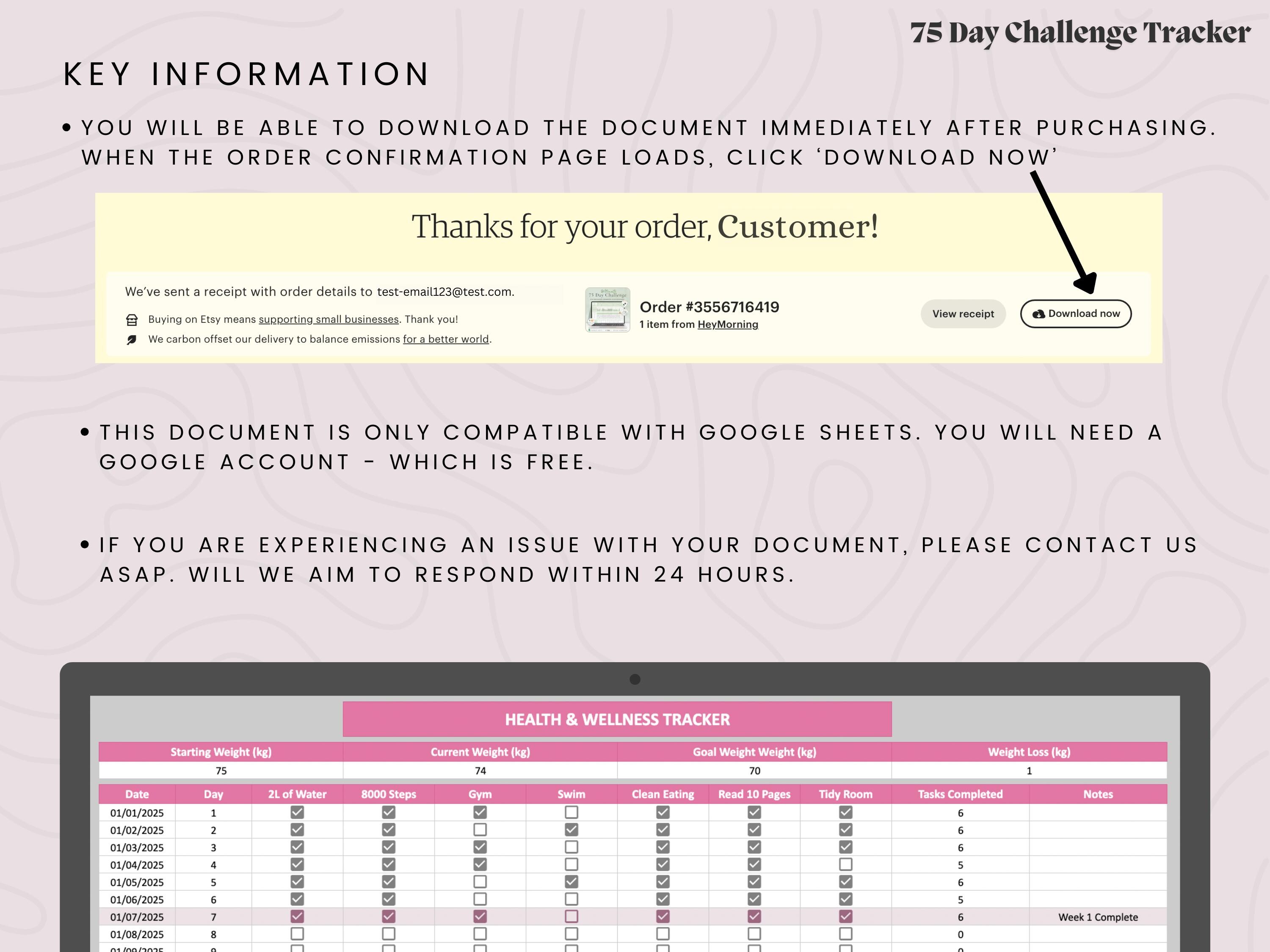 75 Day Challenge Tracker Spreadsheet 75 Hard 75 Medium 75 Soft Fitness ...